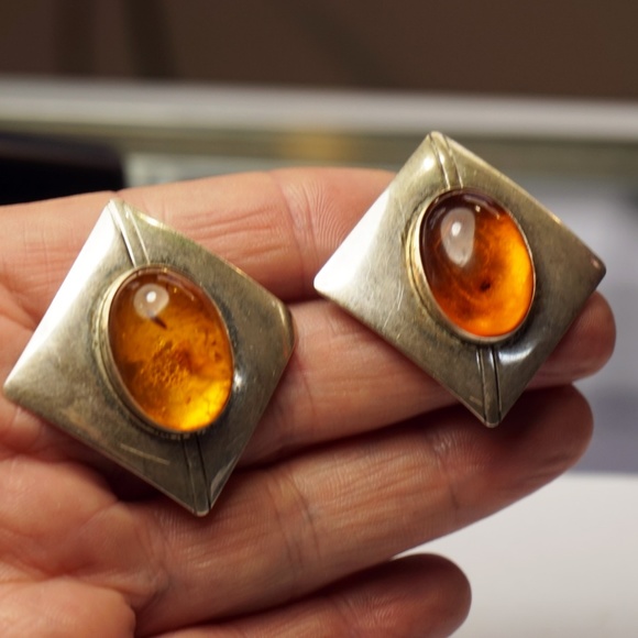 Handmade | Jewelry | Bold Amber Clip On Rhombus Earrings Gift For Women ...